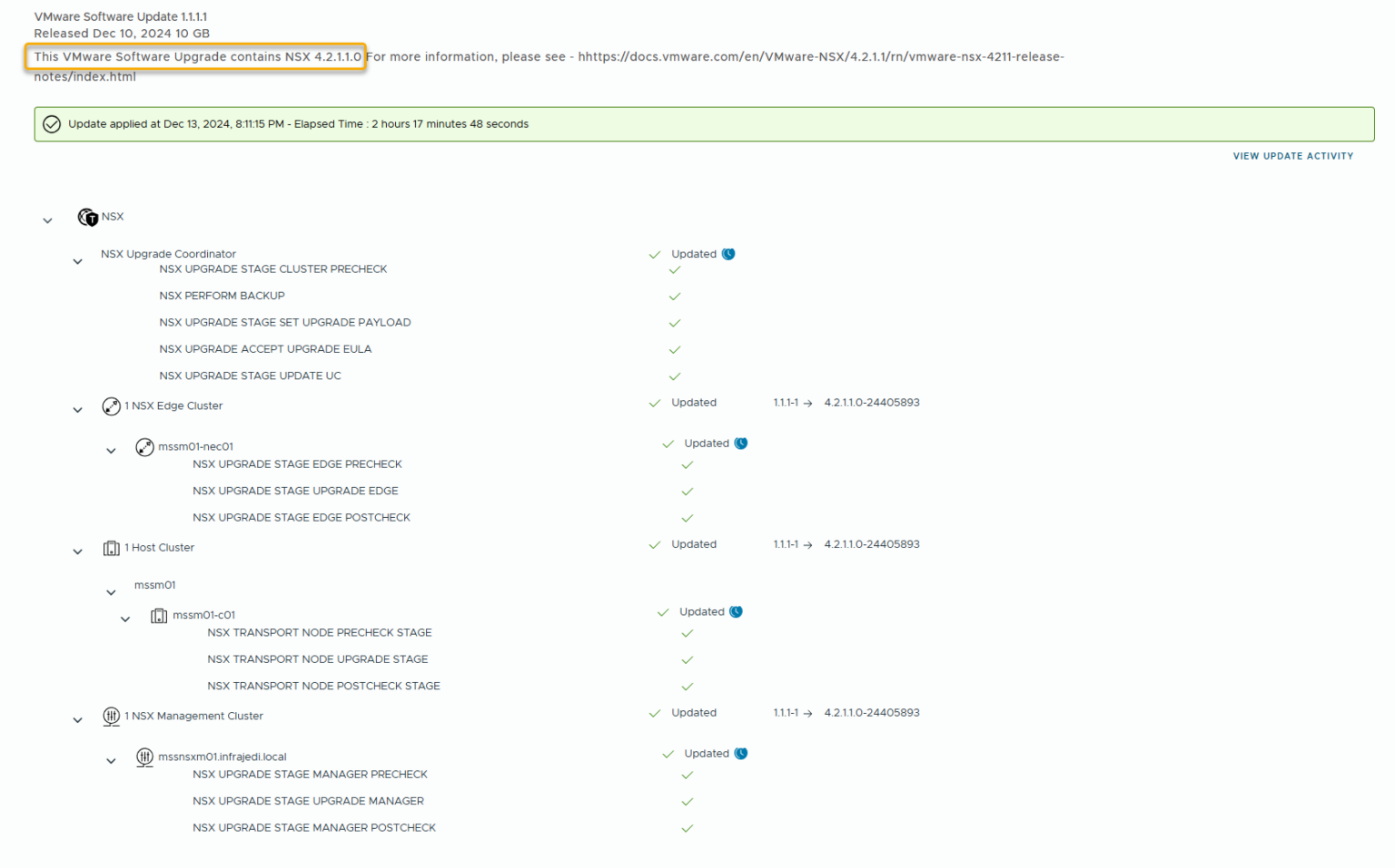 VCF 5.2.1.1 , NSX 4.2.1.1 and ESXi 8.0u3c (vLCM) upgrade – vTAM