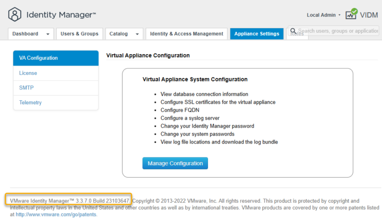 Install VMware Identity Manager (VIDM) Patch CSP-97727 – vTAM